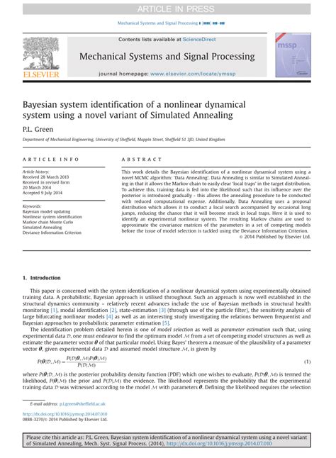 Pdf Bayesian System Identification Of A Nonlinear Dynamical System Using A Novel Variant Of