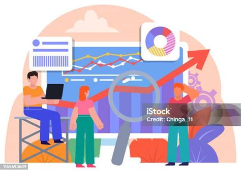 비즈니스 차트 그래프 통계 사람들은 다양한 차트와 함께 큰 화면 근처에 서있다 소셜 미디어 웹 페이지 배너 프리젠 테이션포스터