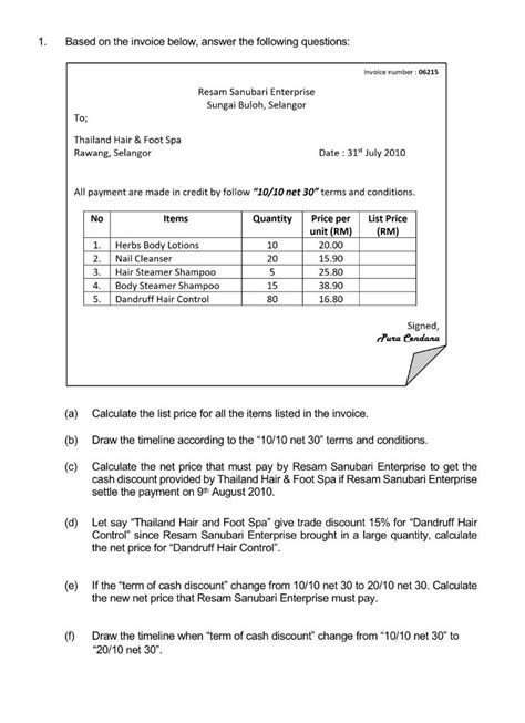Solved Based On The Invoice Below Answer The Following Chegg Com