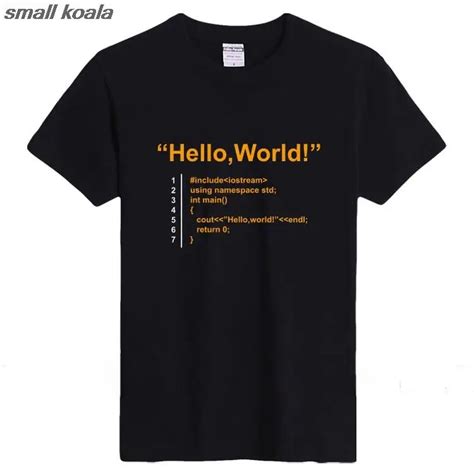 Programmer With Short Sleeves T Shirt Hello World Code Pure Cotton