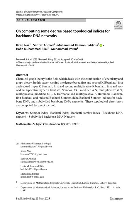 Pdf On Computing Some Degree Based Topological Indices For Backbone Dna Networks