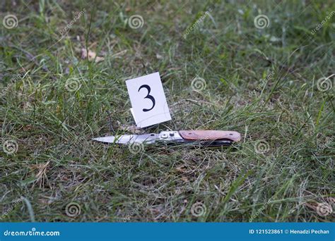 Knife On The Grass Investigation Murder Stock Image Image Of Power
