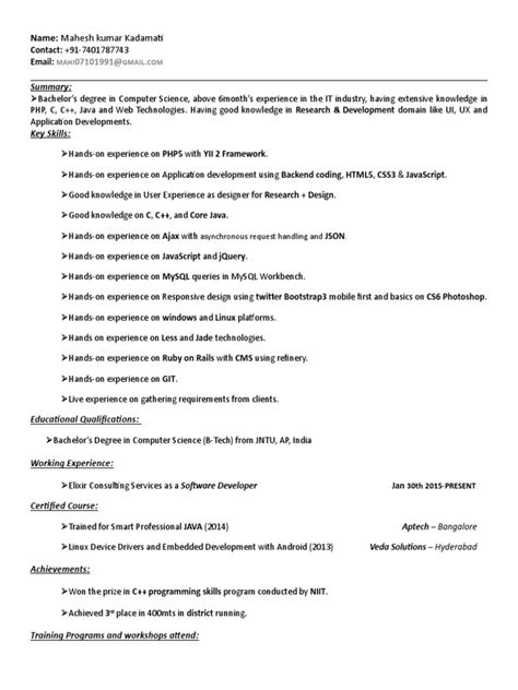 Technical Sample Resume Pdf Ajax Programming Android Operating
