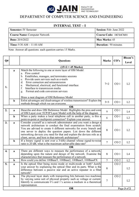 Internal 1 Page 3 Of 2 Department Of Computer Science And Engineering Internal Test I