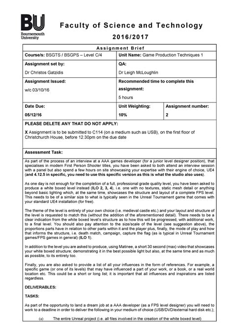 Game Production Techniques 1 Second Assignment 2016 2017 Faculty Of Science And Technology