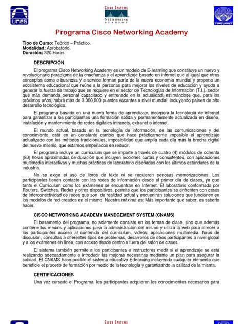 Preparación Para La Certificación Ccna Y Comptia Network A Través Del Programa Cisco Networking