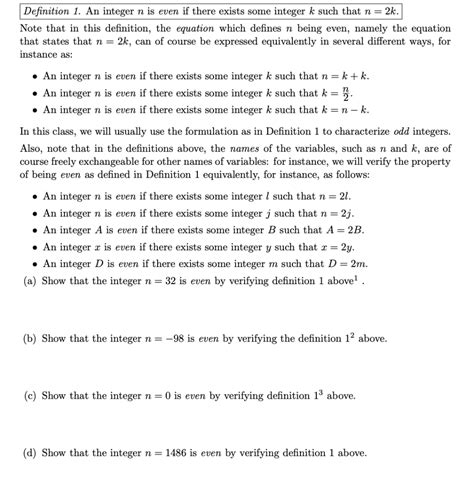 Solved Definition An Integer N Is Even If There Exists Chegg Com