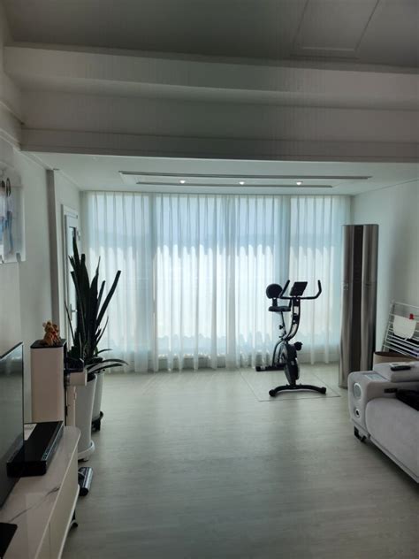 🍂 당하동 커튼 시공사례 풍림아이원3차 25평형 감각적인 컬러 조합 사계절 암막커튼 And 쉬폰 속커튼 우드톤 콤비블라인드