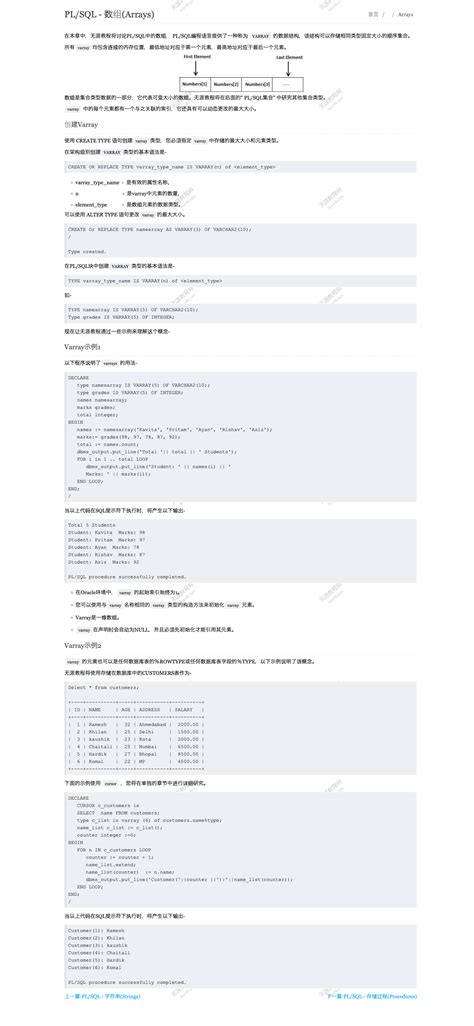 Plsql数组 Arrays 入门教程 无涯教程网