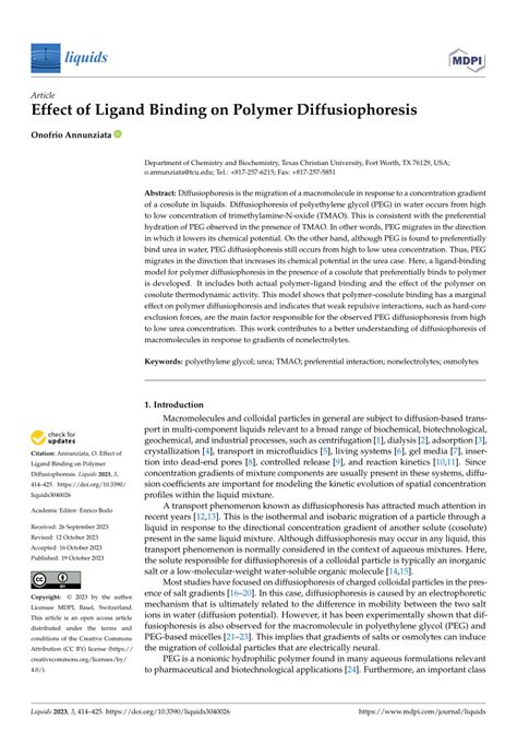 Pdf Effect Of Ligand Binding On Polymer Diffusiophoresis