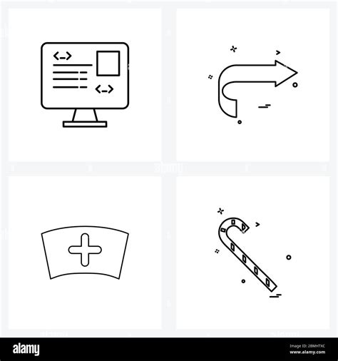 Modern Style Set Of 4 Line Pictograph Grid Based Programming Nurse Computer Arrows Nurse