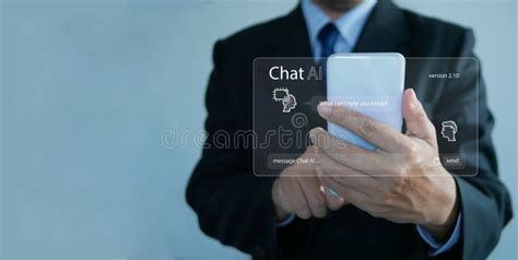 Chat Ai Concept Businessman Chats With Ai On A Smartphone Chatting With A Smart Artificial