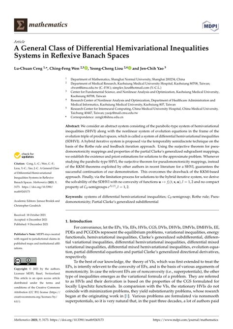 Pdf A General Class Of Differential Hemivariational Inequalities Systems In Reflexive Banach