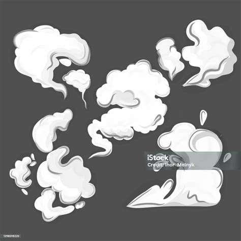 양식에 일치시키는 흰색 구름 세트 화이트 연기 구름 만화 세트 만화 먼지 폭발 증기 스프라이트 모션 게임 속도 실행 평면 폭탄