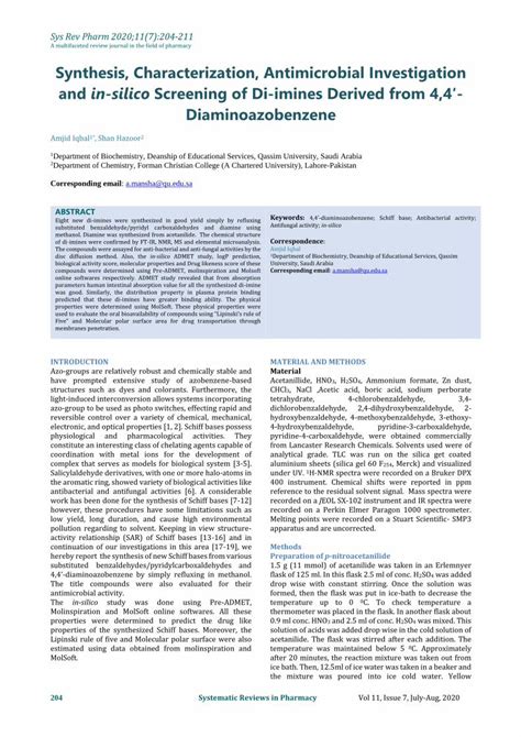 Pdf Synthesis Characterization Antimicrobial Investigation