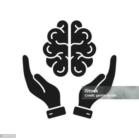 손 실루엣 아이콘으로 영역을 볼 수 있는 인간의 두뇌 신경학 심리학 픽토그램 교육 논리 분석 기억 마음 개념 글리프 아이콘