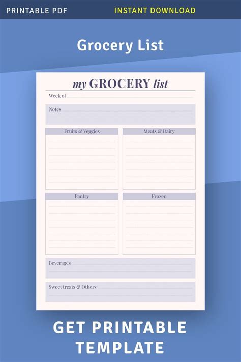 A Printable Grocery List With The Words Grocery List On It And An Image Of A