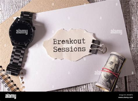 Open Notepad With Spring A Cup Of Coffee Text Breakout Session Stock