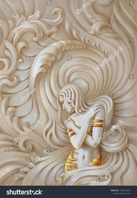 Nude Woman Fantasy Illustration Warm Tones Stock Illustration