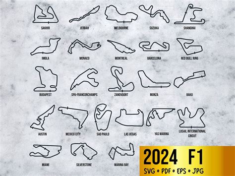 Formula 1 Race Tracks Vector Grandprix Clipart Racetracks Svg Bundle Map Silhouette F1 2024