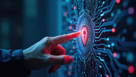 Hand Touches Virtual Shield With Binary Code And Cyber Security Concept
