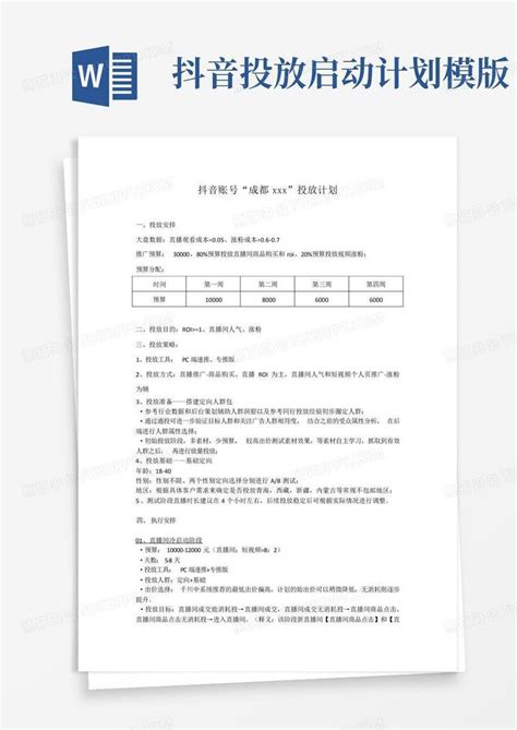 抖音投放启动计划模版Word模板下载 编号lzpkkdwx 熊猫办公