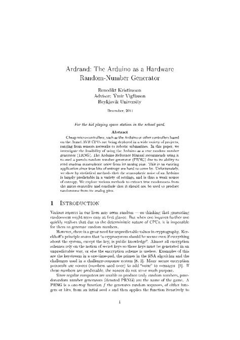 Pdf Ardrand The Arduino As A Hardware Random Number Generator Dokumentips