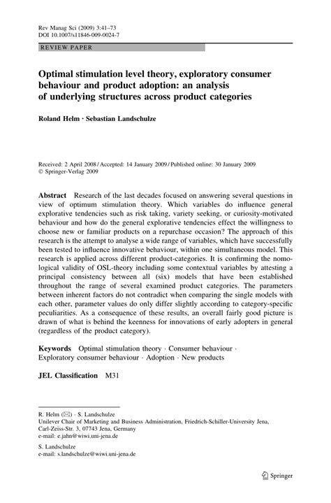Pdf Optimal Stimulation Level Theory Exploratory Consumer Behaviour And Product Adoption An