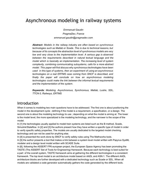 Pdf Asynchronous Modeling In Railway Systems