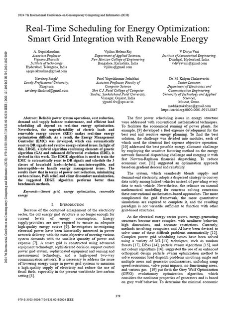 S67 Real Time Scheduling For Energy Optimization Smart Grid Integration With Renewable Energy