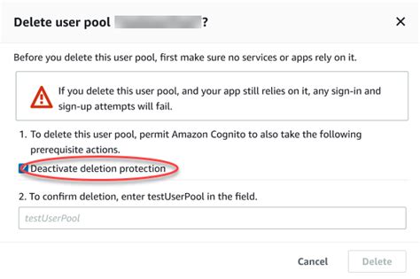 사용자 풀 삭제 방지 Amazon Cognito