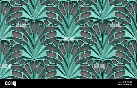 This Image Features A Seamless Geometric Pattern Composed Of Intricate Teal Colored Structures