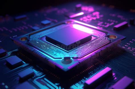 Highly Advanced Microchip Processor With A Series Of Blue And Purple