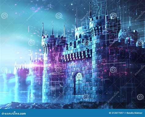 Cybersecurity Fortress Protection Abstract Digital Technology Background Illustration Concept