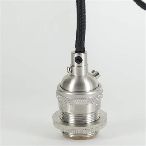 6ft Long Black Nylon Overbraid E 26 Base Uno Threaded Keyless Socket Satinbrushed