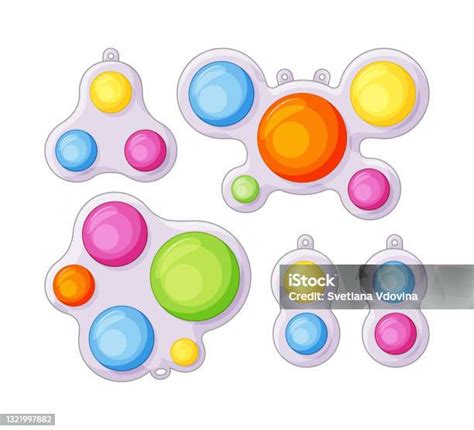 만화 스타일로 설정 안절부절 감각과 간단한 보조개 안티 스트레스 장난감 다채로운 실리콘 거품 다양한 모양의 유행 키 체인 스트레스 방지 흰색 배경의 벡터 그림 벡터에 대한