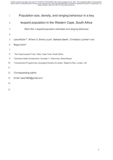 Pdf Population Size Density And Ranging Behaviour In A Key 2021 07 23 · 85