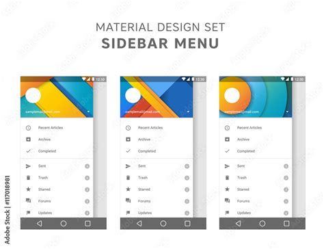 Vector Set Of Material Design Sidebar Menu Templates Mail Agent Ui Elements User Interface
