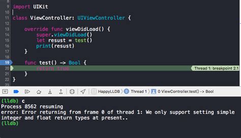 Lldb Thread Return Command Emits Error In A Swift Function Stack