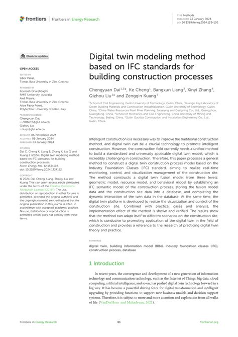 Pdf Digital Twin Modeling Method Based On Ifc Standards For Building Construction Processes