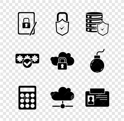 Set Tablet With Closed Padlock Lock And Check Mark Server Shield Password Protection Network