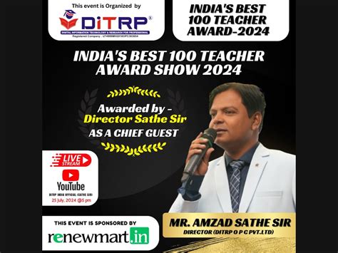 Ditrp Opc Pvt Ltd To Honor Indias Best 100 Teachers Awards 2024 In