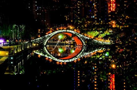 天鹅河人行桥宁远桥夜景 人民图片网