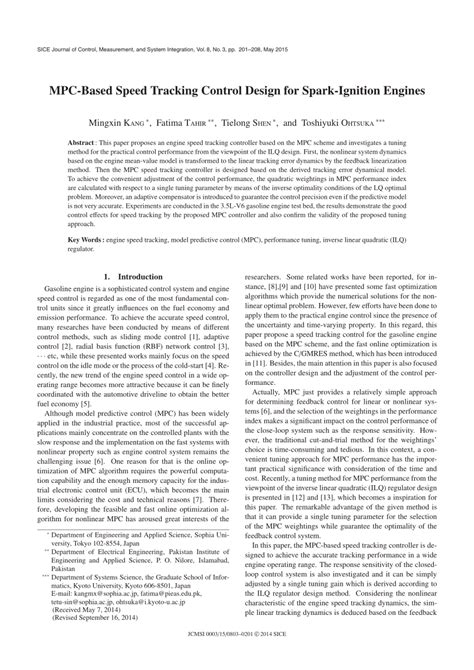 Pdf Mpc Based Speed Tracking Control Design For Spark Ignition Engines