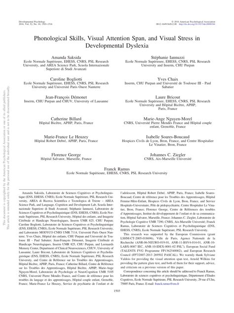 Pdf Phonological Skills Visual Attention Span And Visual Stress In Developmental Dyslexia