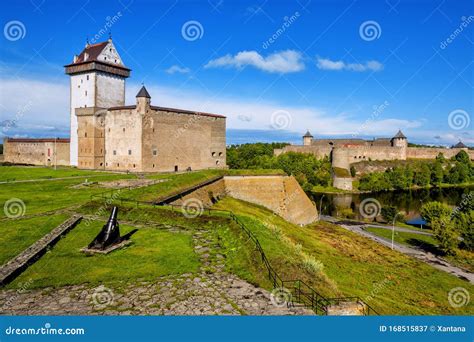 Narva Castle Estonia Overlooking Russian Estonian Border Stock Image