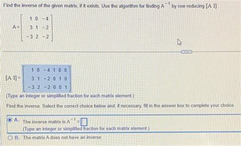 Solved Find The Inverse Of The Given Matrix If It Exists