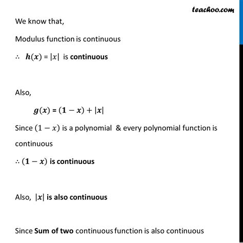 Example 20 Show That Function F X 1 X X Is Continous