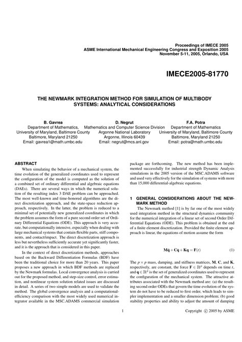 pdf the newmark integration method for simulation of multibody