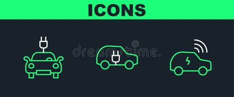 Set Line Smart Car System Electric And Icon Vector Stock Vector